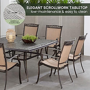Hanover Fontana 9-Piece Outdoor Patio Dining Set with 60'' Cast-Top Square Dining Table and 8 Quick-Dry Sling Swivel Rocker Chairs, All Weather Outdoor Furniture Set for 8