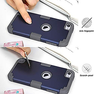 iPod Touch Case with 2 Screen Protectors, IDweel 3 in 1 Hard PC Case + Silicone Shockproof for Kids Heavy Duty Hard Case Cover for 2019 iPod Touch 7th/6th/5th Generation, Navy Blue + Gray