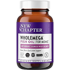 New Chapter Prenatal DHA - Wholemega for Moms Fish Oil Supplement with Omega-3 + Vitamin D3 for Prenatal & Postnatal Support - 90 ct softgels 500mg