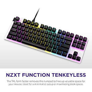 NZXT Function TKL – Tenkeyless USB Gaming Keyboard – Gateron Red Mechanical Switches: Linear, Fast, and Quiet – Hot-Swappable – RGB Backlit – Aluminum Top Plate – Wrist Rest – White