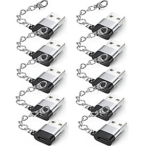 USB C Female to USB Male Adapter 10 Pack, USB A Male to USB C Female Cable Converter with Keychain, USBC Type C Connector Charge & Data Sync for Laptop Car Charger Headphone Computer Hub and more