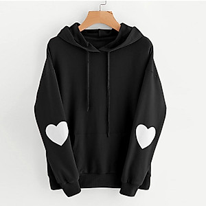 IEason,Womens Long Sleeve Heart Hoodie Sweatshirt Jumper Hooded Pullover Tops Blouse (XL, Black)