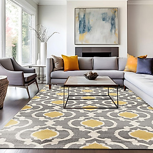 Rugshop Moroccan Trellis Contemporary Perfect for high Traffic Areas of Your Living Room,Bedroom,Home Office,Kitchen Area Rug Gray/Yellow 5'3" x 7'3"