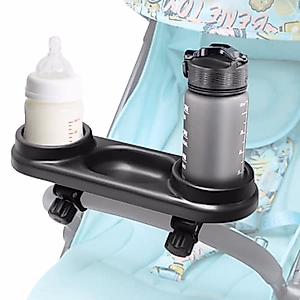 Stroller Snack Tray for 1.8" Flat Handrail Tubes, 3 in 1 Stroller Snack Attachment with Cup Holder, Multifunctional Stroller Organizer with Removable Non-Slip Grip Clip for Stroller Bumper Bars