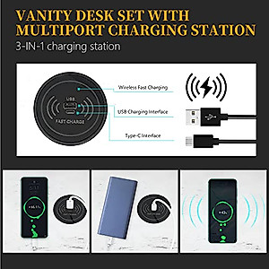 LVSOMT Vanity Desk with 3-Color Lighted Mirror, Makeup Vanity Table Set with Lights & Charging Station, 5 Drawers, Shelves, Dressing Table with Stool for Women Girls (White)