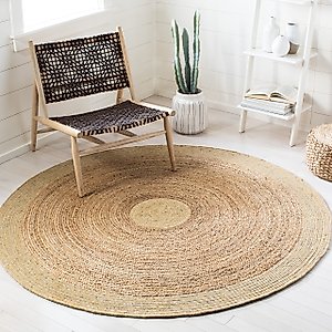 SAFAVIEH Braided Collection 3' Round Gold / Natural BRD910W Handmade Country Cottage Reversible Jute Area Rug
