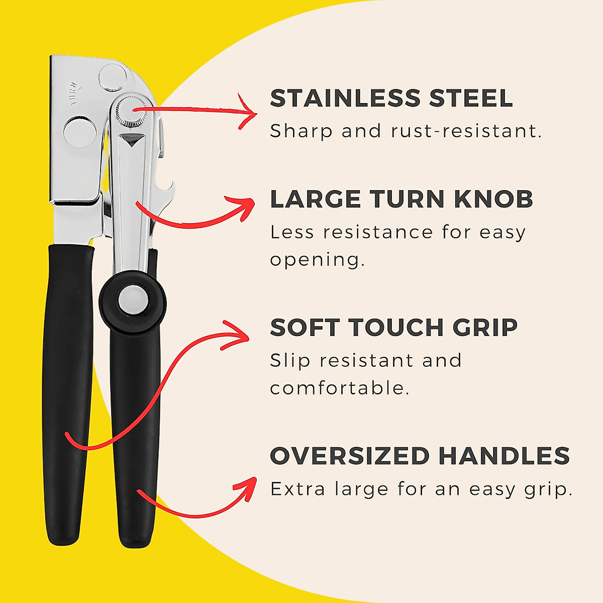 LUSAN STORE Crank Handle Commercial Can Opener - Heavy Duty Manual Can Opener with Ergonomic Cushioned Non-Slip Handles, Smooth Edge with Stainless Steel Blade