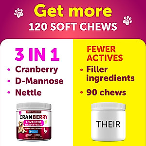 Dog UTI Treatment - Cranberry Supplement for Dogs - Bladder Control for Dogs - Dog Urinary Tract Infection Treatment - UTI Medicine for Dogs - Dog Cranberry Supplement - Kidney Support - 120 Chews