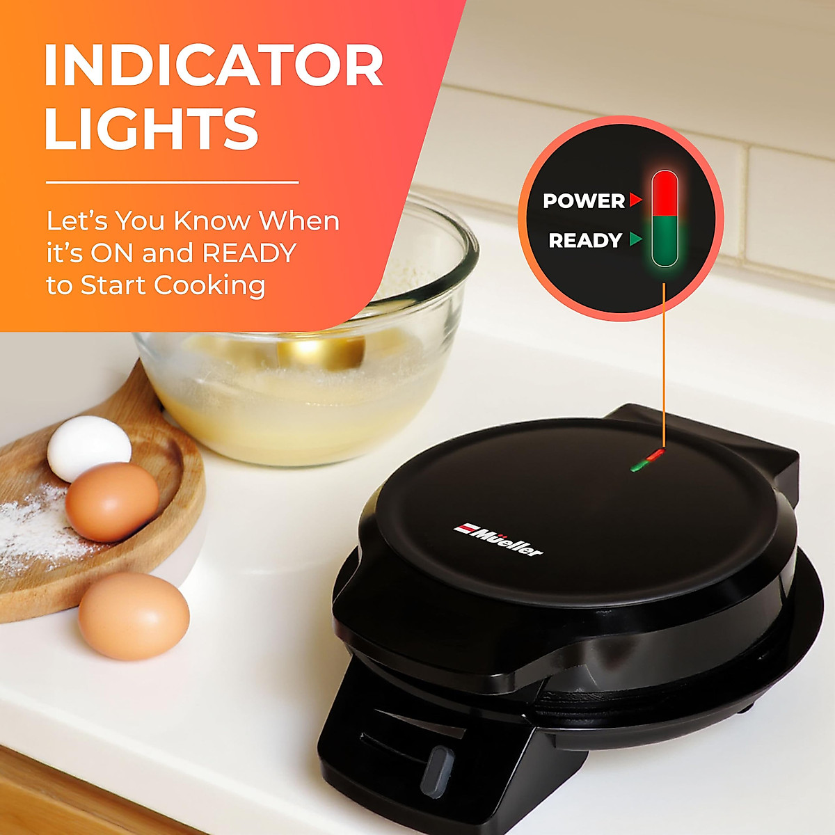 Mueller Heart Waffle Maker, 5 Belgian Waffle Iron, Adjustable Browning Control, Cool Touch Handle, Compact and Easy to Clean, Great Valentines Day Gift