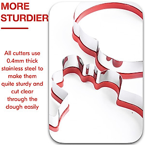 COOKIEQUE 4 Pieces Christmas Cookie Cutters Set with Santa Face, Reindeer Face, Snowman Face, Mrs. Claus Cookie Cutters for Baking Christmas Unique Design with Protective Red Top PVC