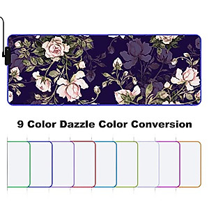 Mouse Pad Gaming, Pink Roses Watercolor Large Mouse Pads for Keyboard and Mouse Extended RGB Mouse Mat, Non-Slip Rubber Base XXL Mousepads for Desk Computer PC Laptop 31.5x11.8 Inch