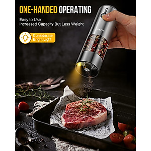 [Upgraded 66g Large Capacity] Electric Salt and Pepper Grinder Set USB Rechargeable with 6-Level Adjustable Coarseness Stainless Steel Automatic Salt n Pepper Mills Shakers Refillable with LED light