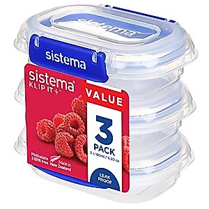 Sistema KLIP IT PLUS Food Storage Containers, 180 ml, 3 Piece Airtight Containers Set, Leak-Proof Seal, Easy Locking Clips, BPA-Free