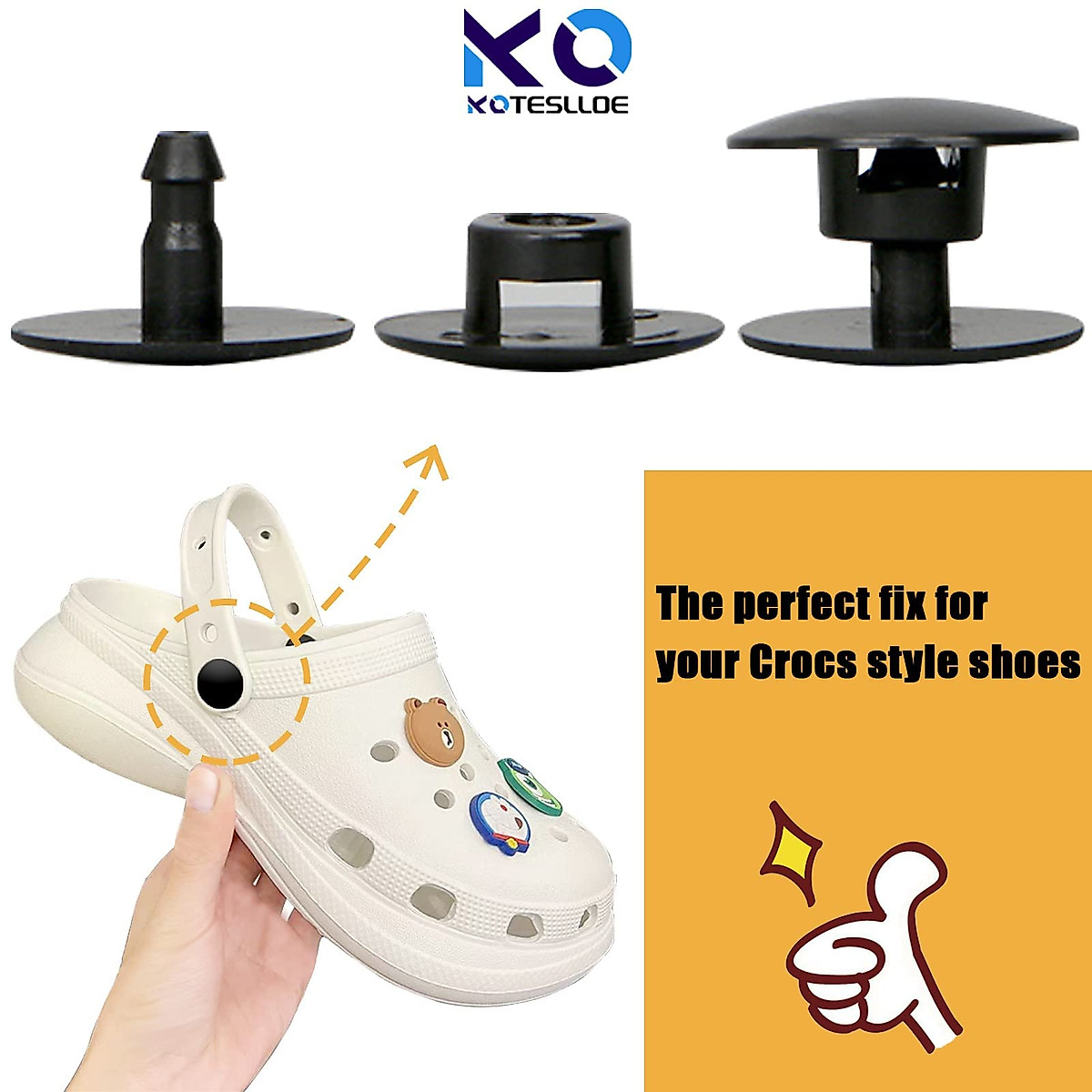 KOTESLLOE 8 Sets Replacement Rivets for Crocs, Replacement Parts for Crocs, Accessories Help You Repair Instead Replace a New Pair of Crocs, Rivets for Crocs Strap Replacement, Black
