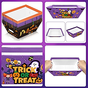 36 Pcs Halloween Baskets for Gift 9.8 x 6.5 Inch Halloween Basket to Fill Include 12 Cardboard Tray with Handles 12 Cellophane Bags 12 Bows Ribbons Gift Basket for Halloween Trick or Treat Party