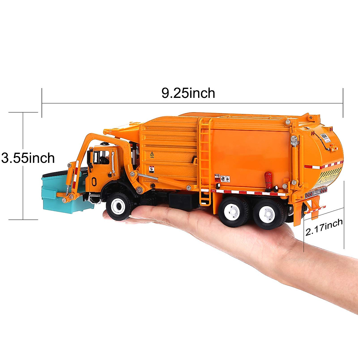 FUBARBAR Garbage Truck Toy, Model 1:43 Scale Metal Diecast Recycling Clean Trash Garbage Rubbish Waste Transport Truck Alloy Model Car Toy Garbage Cans for Kids Birthday Party Supplies(Orange)