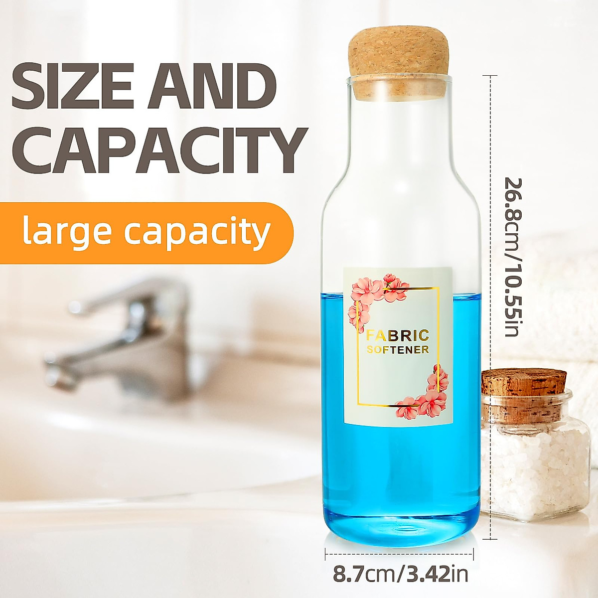 POLRAI 2 Pack Laundry Detergent Dispenser Transparent Laundry Liquid Containers Set Glass Jars Laundry Powder Containers with Lids and Labels for Laundry Room Organization and Storage