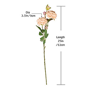 famibay Faux English Cabbage Rose 4 Branch 12 Stems Bundle Mixed Blooms & Buds Spays in Peach Pink, Artificial Silk Flowers & Fake Greenery, Indoor Outdoor Wedding Home Decor