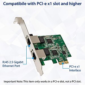 Syba Dual 2.5 Gigabit Ethernet PCI-E Network Expansion Card RJ45 LAN Adapter Low Profile Bracket SD-PEX24066