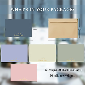 slapaflife Thank You Cards with Envelopes,20 Pack - 4x6 Inches Thank You Notes,Elegant Dusty Blue Emboss Gold Foil Pressed,Baby Shower Thank You Cards,Wedding,Formal All Occasion Cards