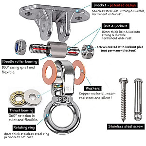 Yyiwhmy Heavy Duty Swing Hanger 360°+180°Silent Permanent Antirust for Swing Set Accessories Hammock 1200Capacity Porch Playground Indoor/Outdoor