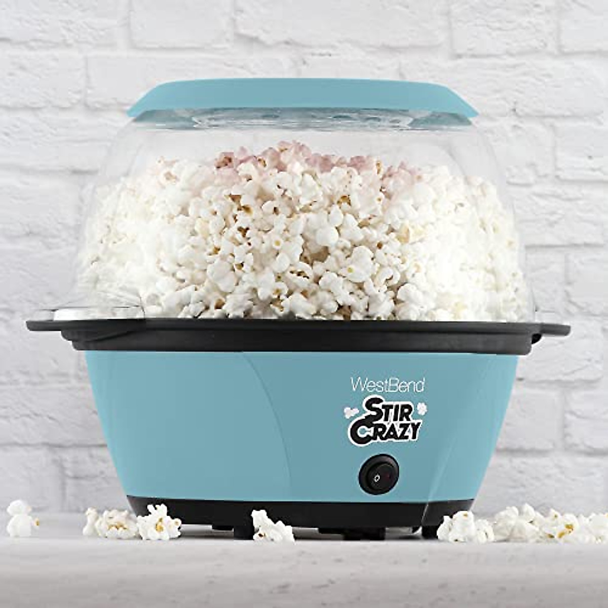 West Bend PC8270BL13 Stir Crazy Hot Oil Popcorn Popper, Popcorn Maker Machine with Large Serving Bowl Lid and Stirring Rod, 6 Qt, Blue