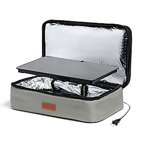HOTLOGIC Max XP Large Portable Electric Lunch Box Food Heater - Expandable Food Warmer Tote and Heated Lunchbox for Adults Work/Car/Home - Cook, Reheat, and Keep Your Food Warm - GRAY - 120V
