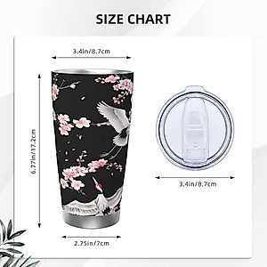 AYCZN Crane 20 OZ Tumbler Stainless Steel Travel Coffee Mug, Cherry Blossom Insulated Water Bottle with Lid Leakproof Thermal Cup