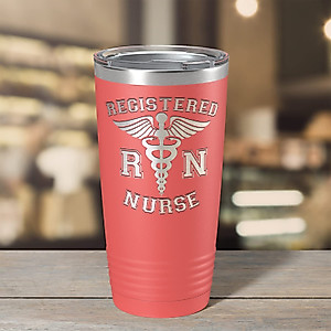 RN Registered Nurse Gift, Nursing School on Guava 20 oz Stainless Steel Tumbler with Lid - Insulated Cup - Travel Mug