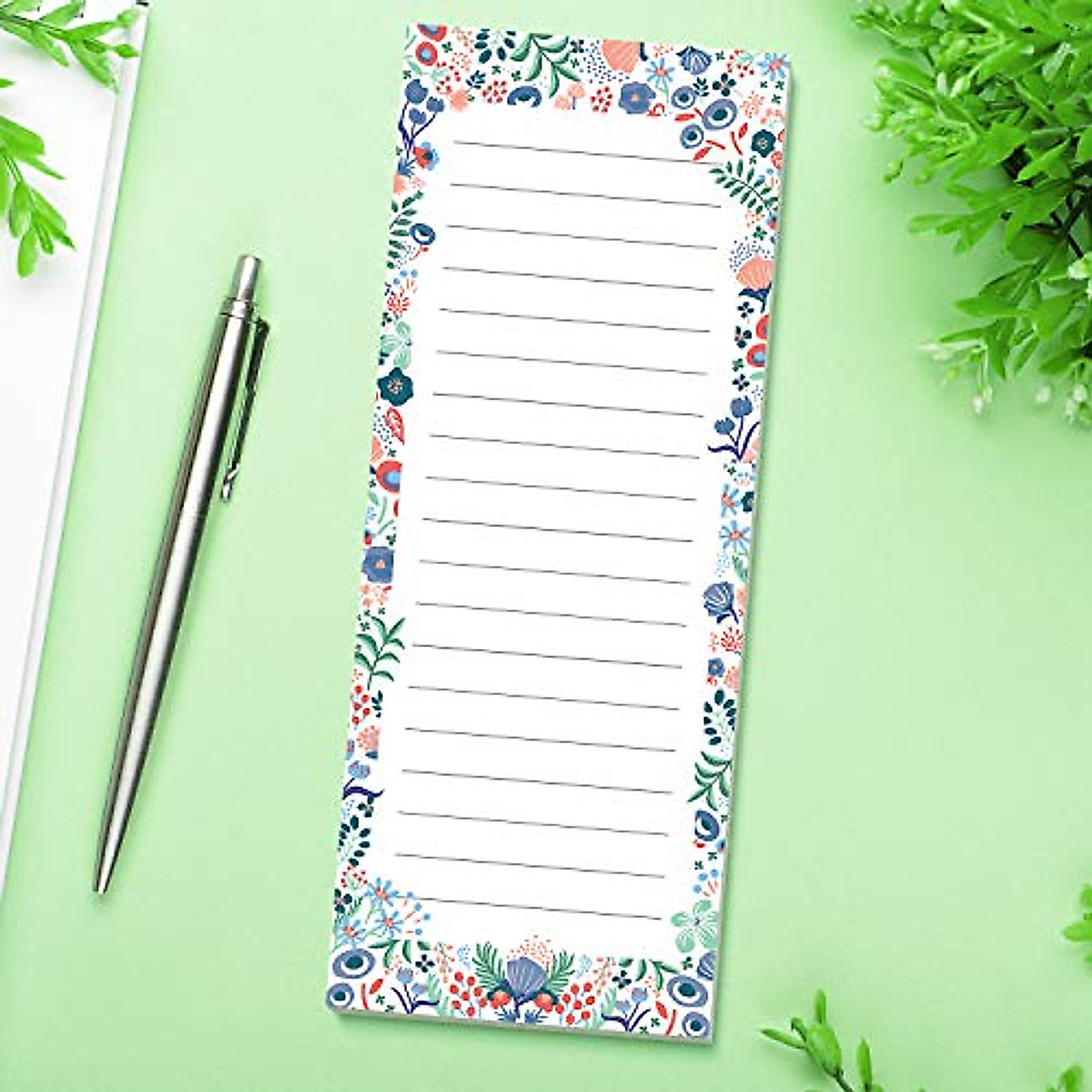 SWEETZER & ORANGE 6-Pack Magnetic Grocery List for Fridge (Floral Theme) - 3.5” x 9” Memo Notepad for Shopping, Locker, Filing Cabinet, To Do, Appointment Reminders, Meal Plans | 55 Sheets Per Pad