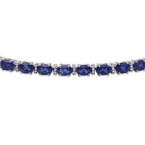 Jewelili Sterling Silver 6x4mm Oval Created Ceylon Sapphire and Round White Topaz Bolo Bracelet, 9.5"