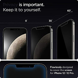 Spigen Tempered Glass Screen Protector [GlasTR EZ FIT - Privacy] Designed for iPhone 12 / iPhone 12 Pro - 2 Pack