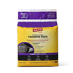 Glad for Pets Extra Large Charcoal Dog Training Pads - Absorbent Disposable Pee Pads for Dogs, Cats & Puppies - Jumbo-Size Potty Pads that Neutralize Urine Instantly - 30 Count Pet Supplies