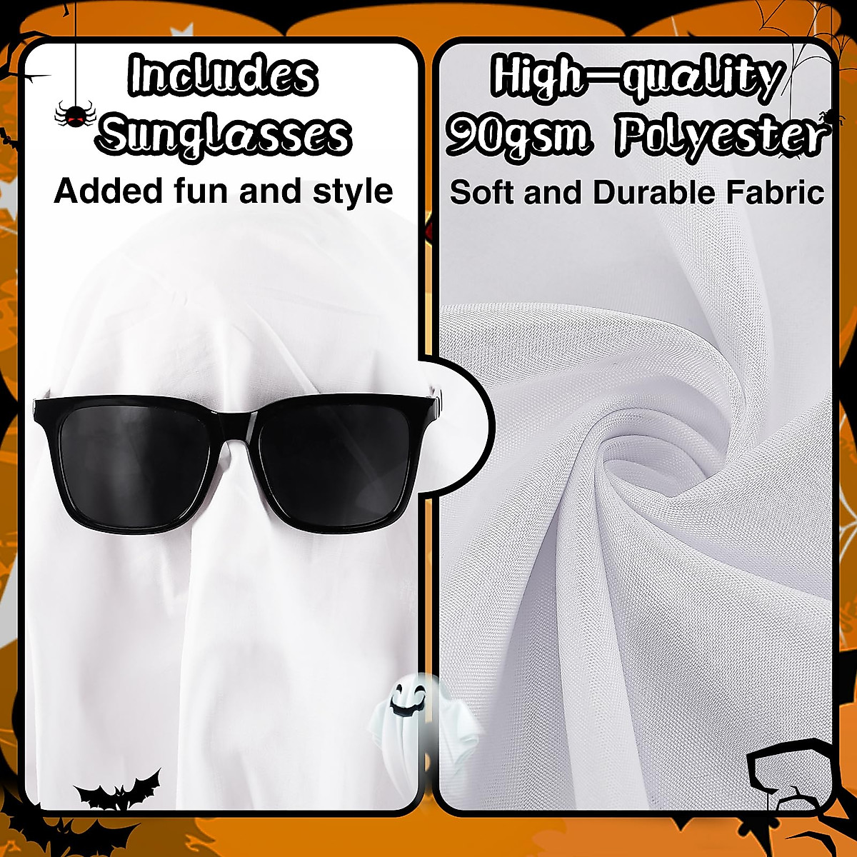 94.5''x59'' Halloween White Sheet for Ghost Costume - DIY Fabric with Sunglasses for Adult Kids Spooky Costume Hanging Ghosts Halloween Cosplay Party Outdoor Decorations