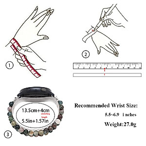 KAI Top Beaded Bracelet Compatible with Samsung Galaxy Watch 7 6 5 4 Band 40mm 44mm/Watch 6 Classic 43mm 47mm/Watch 5 Pro 45mm/Watch 4 Classic/Active 2 Band, 20mm Elastic Stretchy Wristband for Women