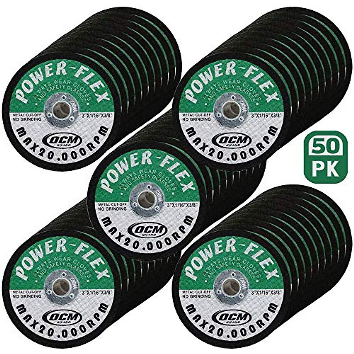 50 Pack - Cut Off Wheels 3 Inch x 1/16 Inch x 3/8 Inch - For Cutting All Steel and Ferrous Metals.