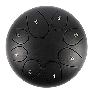 HZTZDMHH Steel Tongue Drum 8 Notes 6 inch Lotus Handpan Drums Kit Hue Percussion Instrument with Padded Travel Bag, Mallets, Note Stickers for Beginner Adult Kids (Black)