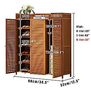 QQXX Bamboo Shoe Cabinet,Rustic Entryway Shoe Storage Cabinet Shoe Rack Cabinet,Shoes Cabinet with Doors and Drawer,Farmhouse Shoe Organizer for Hallway Bedroom Closet(39 * 13 * 51", Brown)