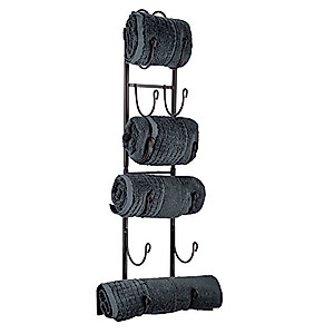 towel rack and wine rack - Bronze wall wine rack - wall mounted wine rack fits up 6 level wine bottles and many towels - fits as bathroom towel holder, or towel hanger, or a cap rack - By Sagler