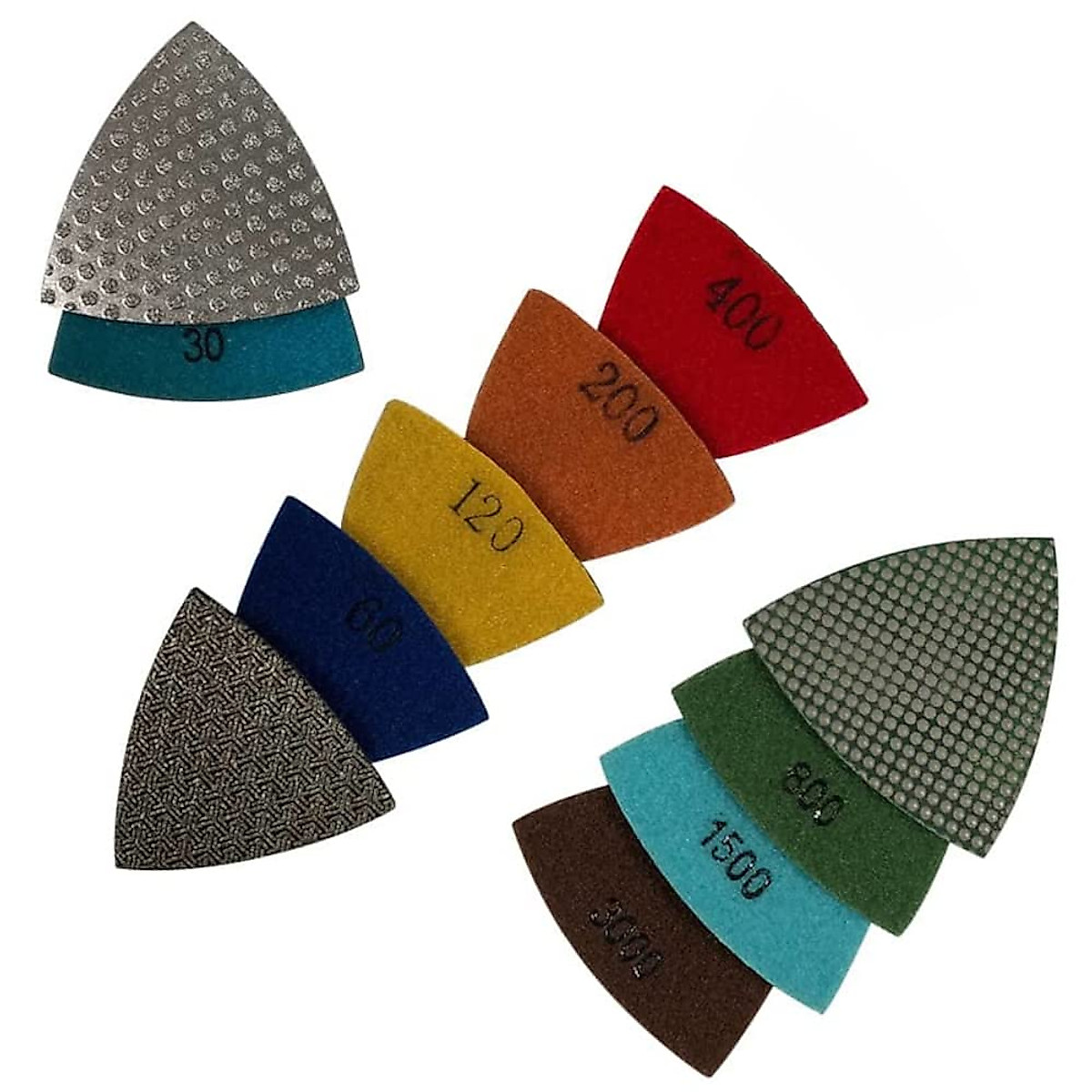 3" Triangular Diamond Grinding/Polishing Pads for Oscillating Tools, 30, 60, 120, 200, 400, 800, 1500, 3000 Grit