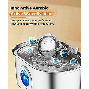 Cat Water Fountain Stainless Steel, 3.2L/108oz Super Quiet Cat Fountains for Drinking Cat Fountain Water Bowl with Water Level Window and LED Light Automatic Pet Water Fountain for Cats Dogs