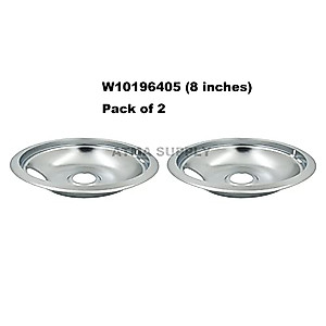 W10196405 and W10196406 Chrome Oil Drip Pans Replacement Set Compatible with Whirlpool Electric Range- Includes 2 6-Inch and 2 8-Inch Pans, 4 Pack, Silver
