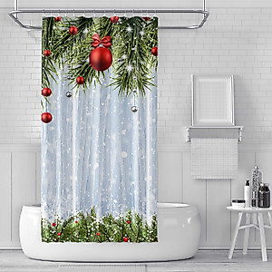 SHENGJUN 36x72 Winter Christmas Rustic Wood Shower Curtains for Merry Xmas Bath Bathroom Snowflakes Snowy Pine Trees Decors Its Cold Outside Home Fabric Waterproof Shower Curtain Set with 6 Hooks