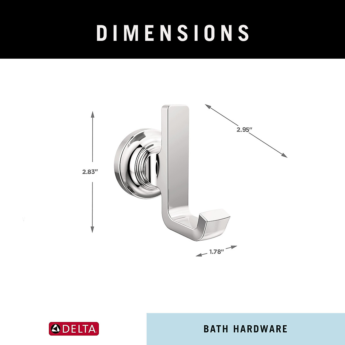 Delta Tetra (1-Pack) Towel Hooks Polished Chrome Double Bathroom J Hooks Wall Mounted for Robes & Towels Hand Towel Hook Holder Kitchen, Bathroom Accessories 78935