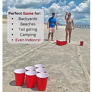 Jumbo Pong - Giant Yard Pong Outdoor Games Yard Games Lawn, Beach, Camping, Tailgating or Backyard - Durable Giant Cups with Indoor/Outdoor Ball and Pump Included