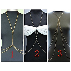 Topbuti Gold Sexy Body Chain Bra Bikini Waist Belly Body Chains Beach Body Necklace Jewelry for Women