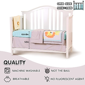 Honkaii 4Pcs Crib Bedding Sets for Boy, Zoo Baby Bedding Sets Neutral with Comforter Fitted Sheet Crib Skirt Blanket, Machine Washable, Suitable for 28 x 52 Inch Cribs,Nursery Bedding Set (Gray)