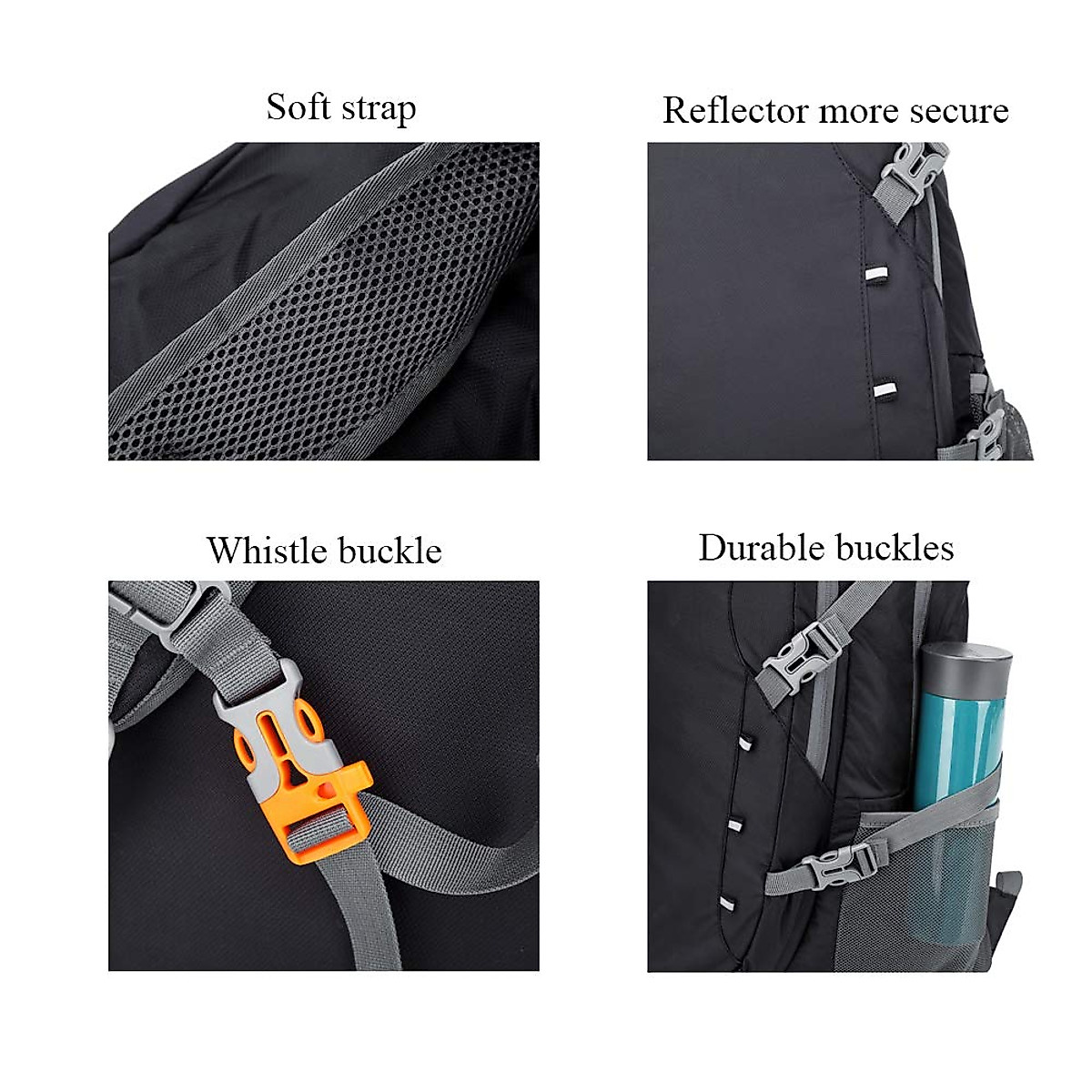 HOOYEE 40L Lightweight Foldable Water-Resistant Ripstop Nylon Hiking Backpack Daypack (Black)