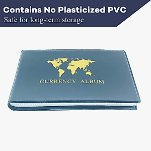 Paper Money World Currency Collection Album Book Binder,40 Pockets Dollar Holders Sleeves for Protector/Collector (Large Currency Album Binder)
