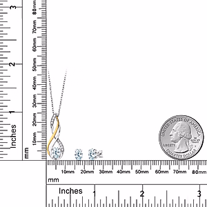 Gem Stone King 925 Silver and 10K Yellow Gold Oval 6X4MM Gemstone Birthstone and White Lab Grown Diamond Pendant and Earrings Jewelry Set For Women | With 18 Inch Chain